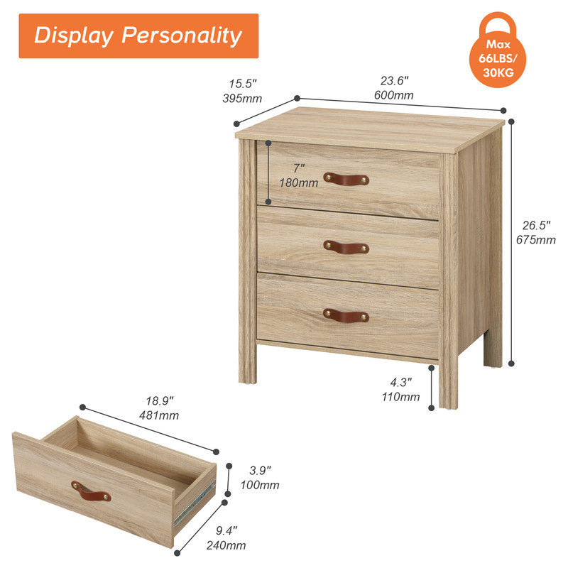 Lark Manor™ Ashae 3 Drawer oak End table | Wayfair